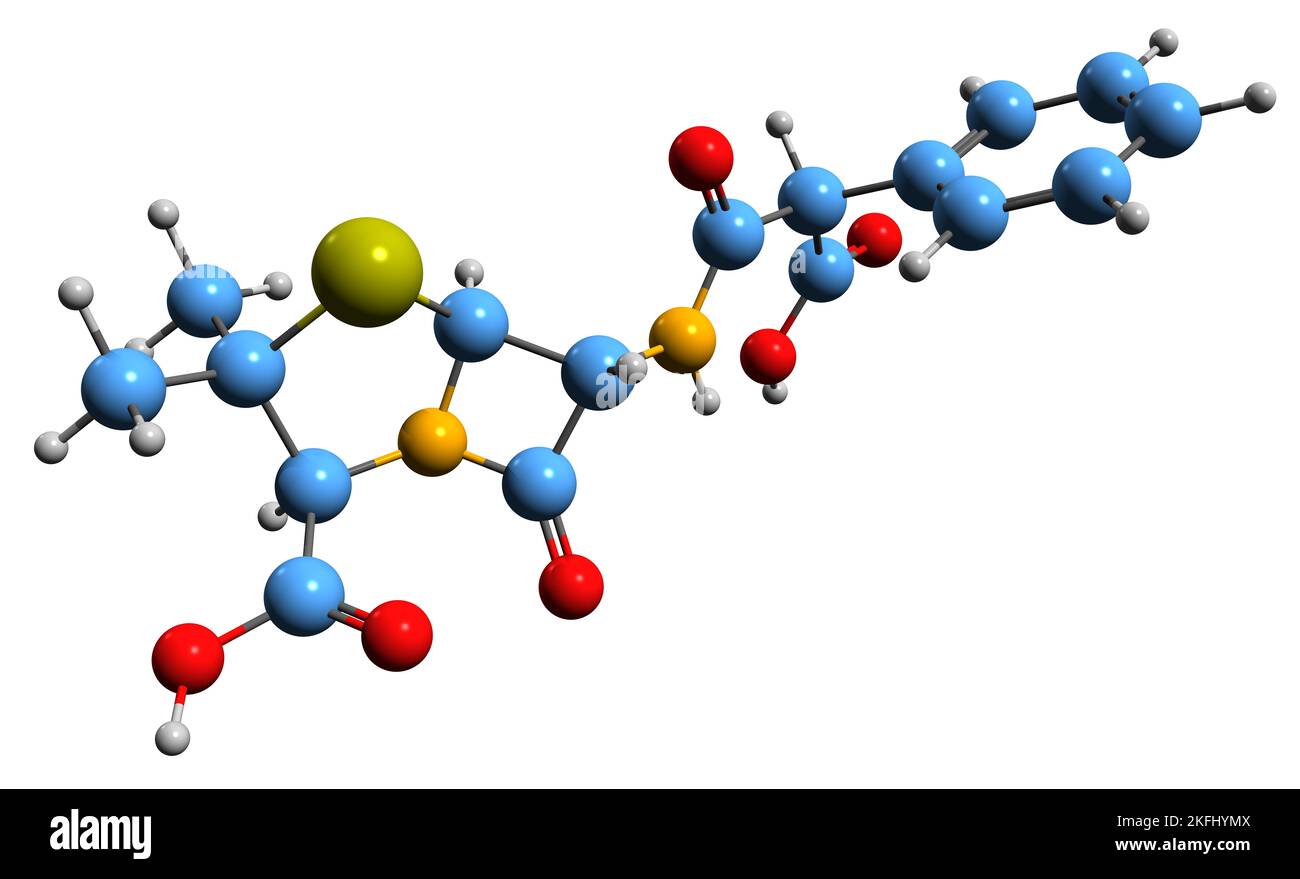 3D image of Carbenicillin skeletal formula - molecular chemical structure of bactericidal ...
