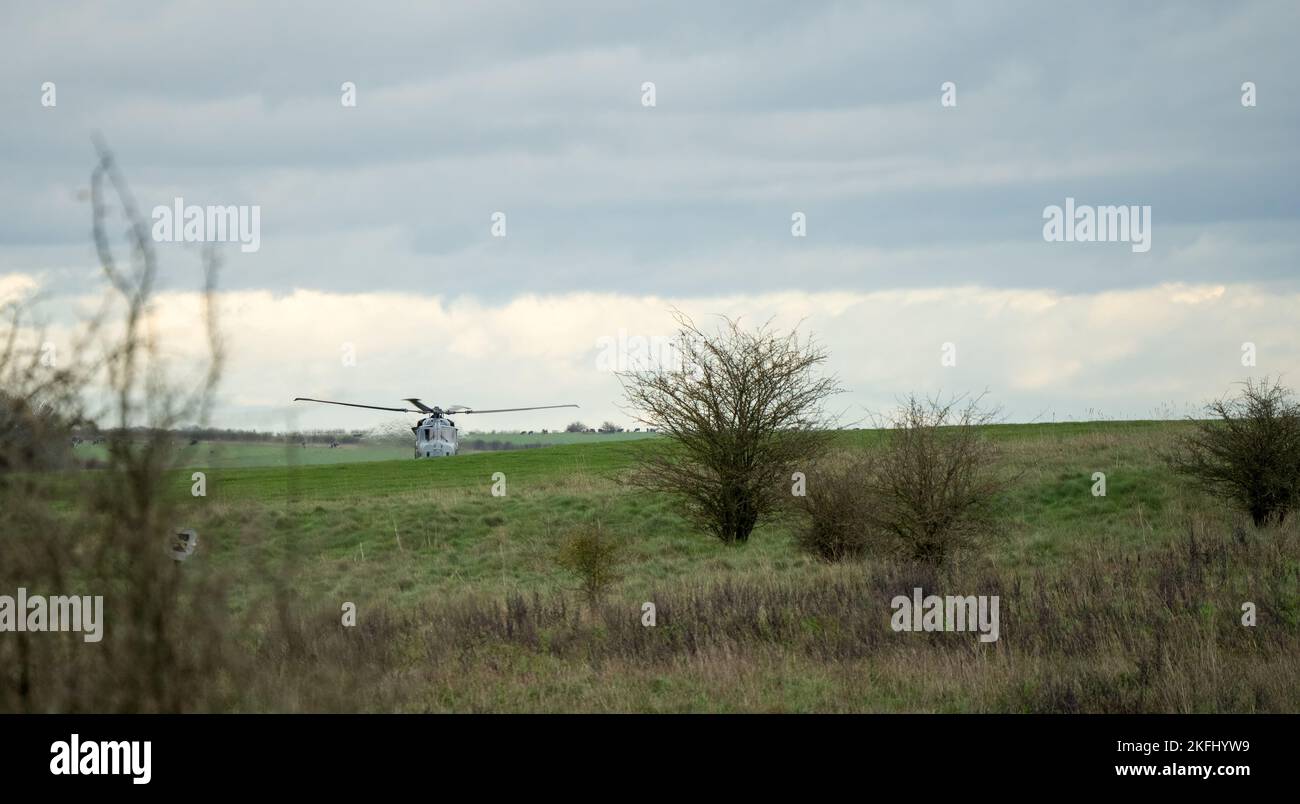 British army AgustaWestland AW159 Wildcat AH1 helicopter flying low ...