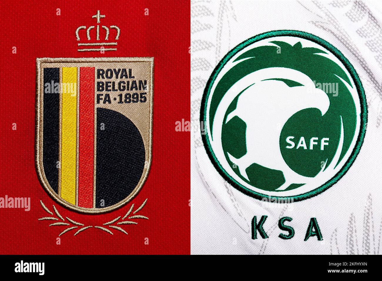 Close up of National Football team crest on home kit. FIFA World Cup ...