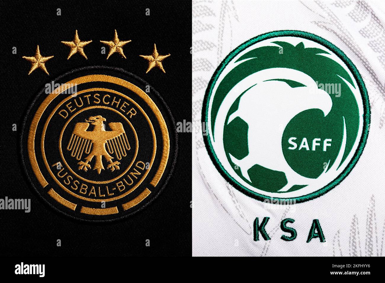 Close up of National Football team crest on home kit. FIFA World Cup ...