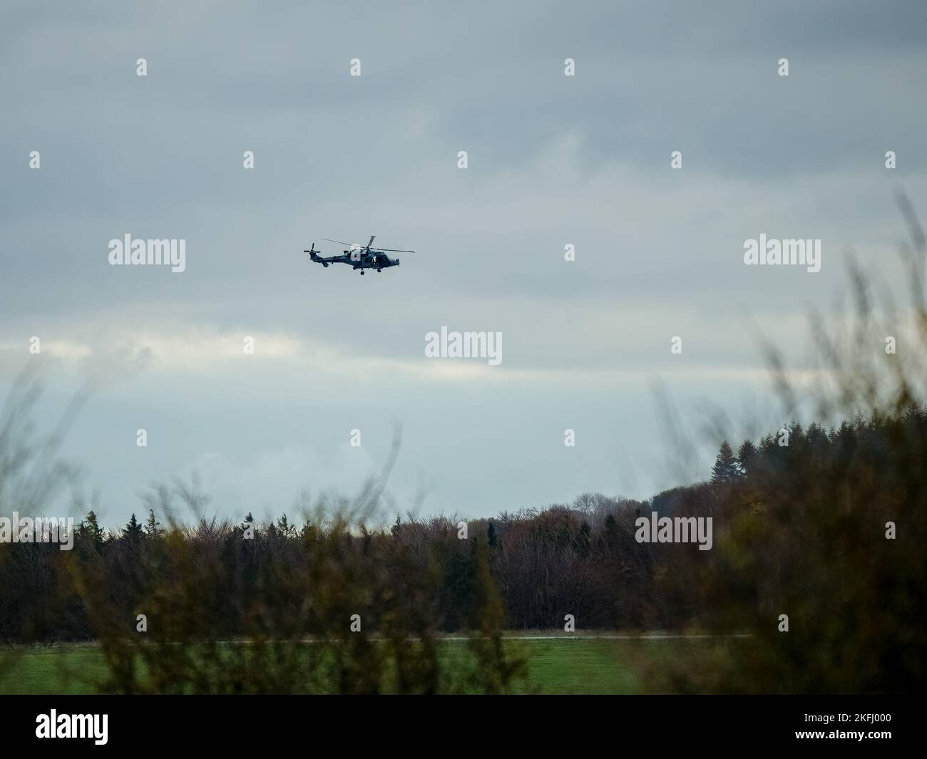 British army AgustaWestland AW159 Wildcat AH1 helicopter flying low ...