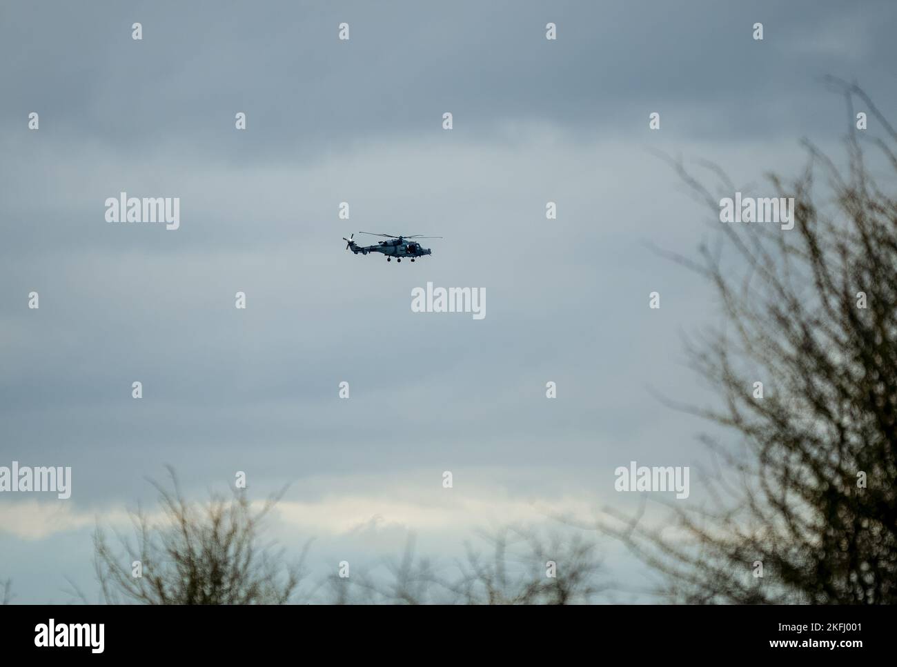 British army AgustaWestland AW159 Wildcat AH1 helicopter flying low ...