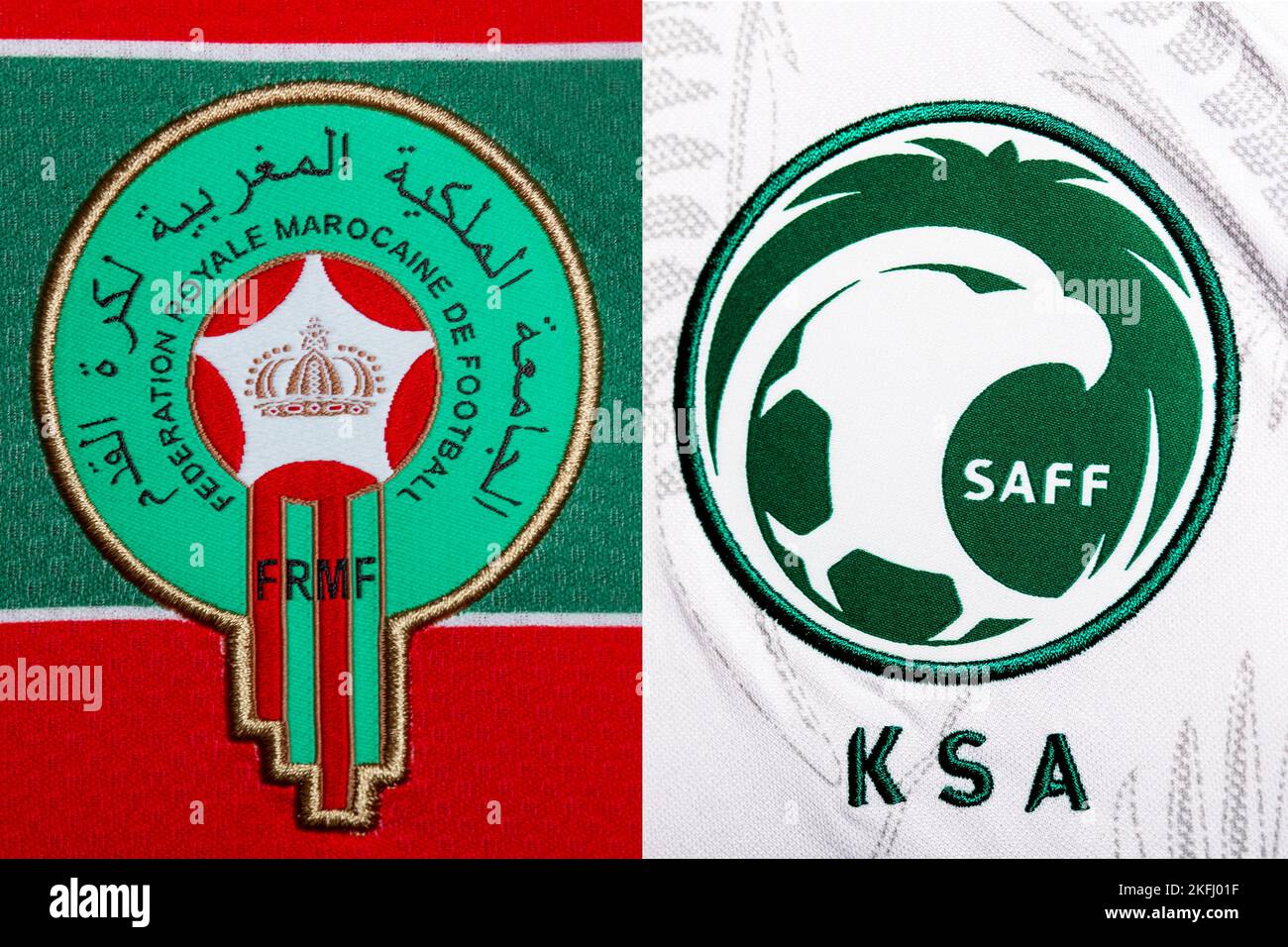 Close up of National Football team crest on home kit. FIFA World Cup ...