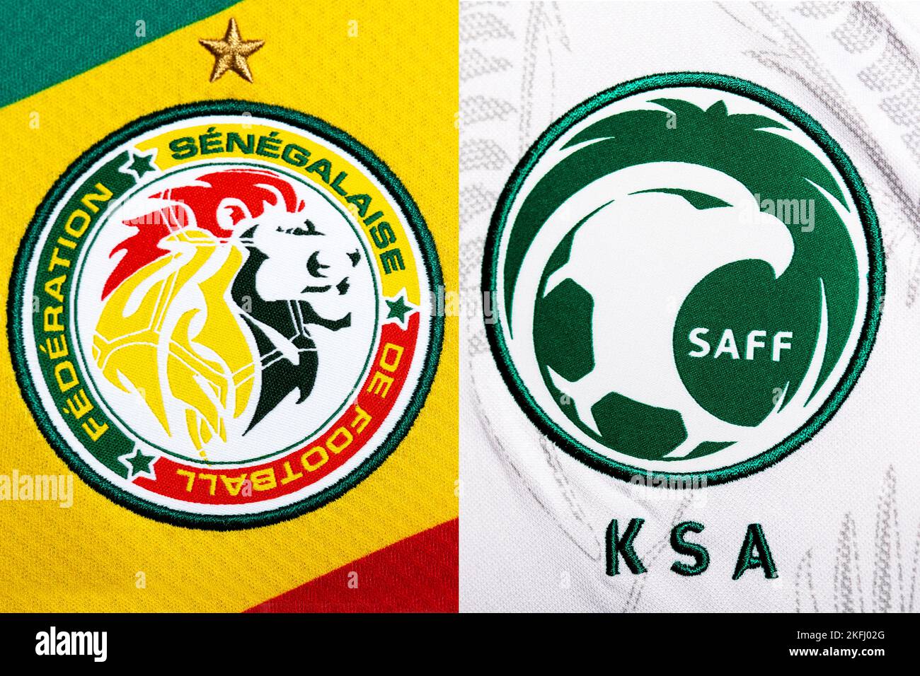 Close up of National Football team crest on home kit. FIFA World Cup ...