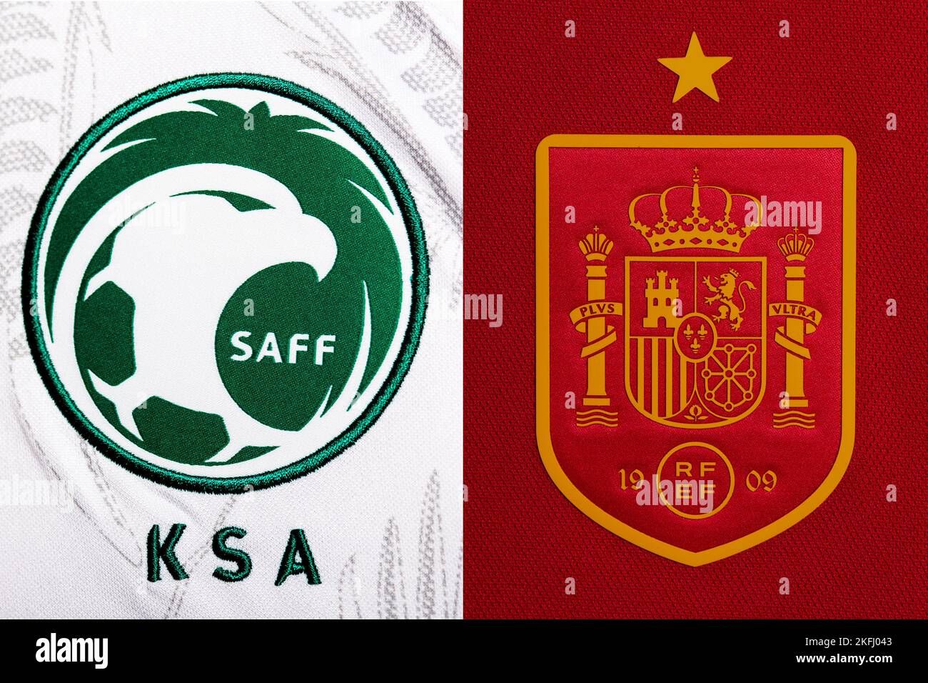 Close up of National Football team crest on home kit. FIFA World Cup ...