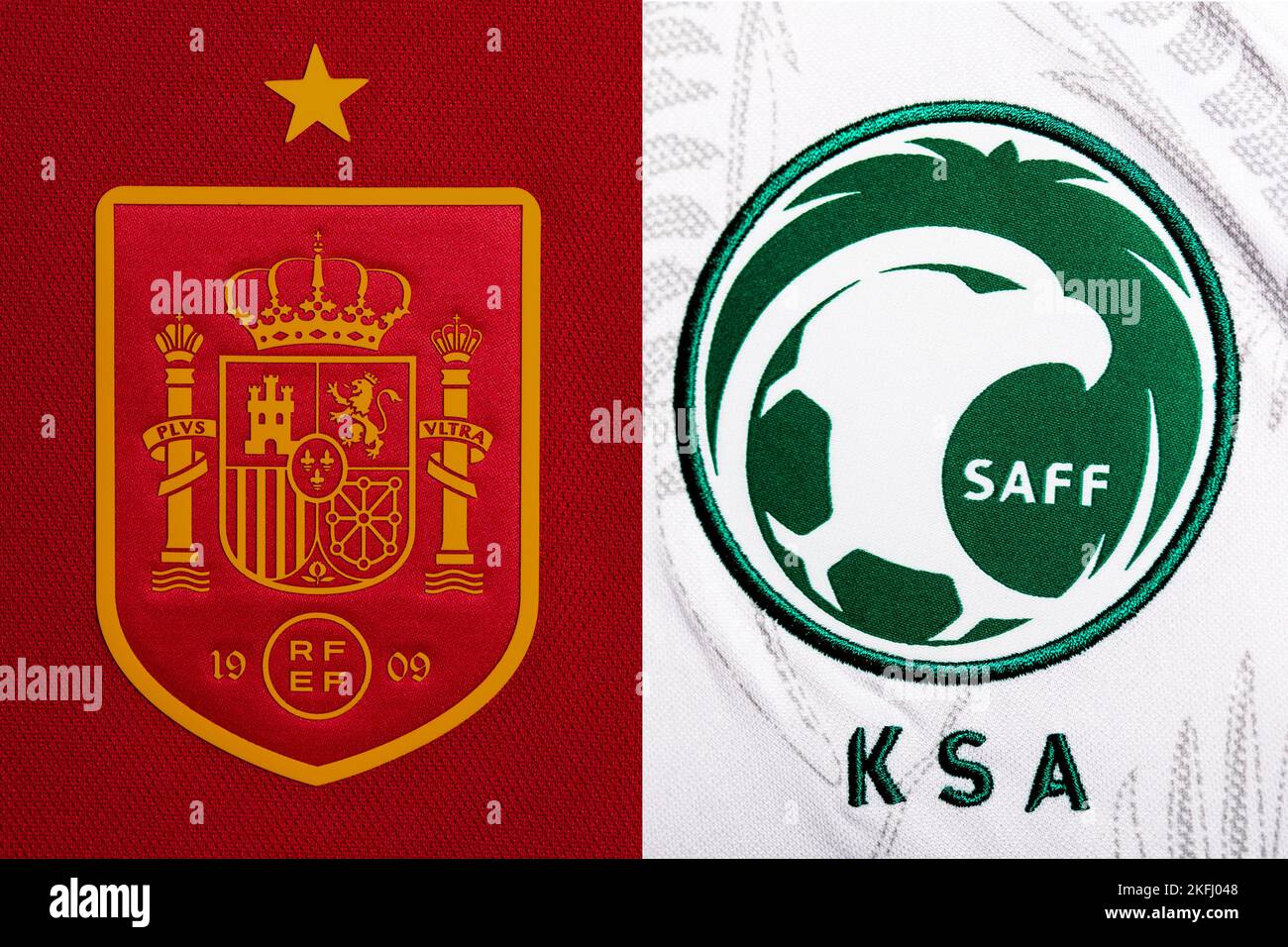 Close up of National Football team crest on home kit. FIFA World Cup ...