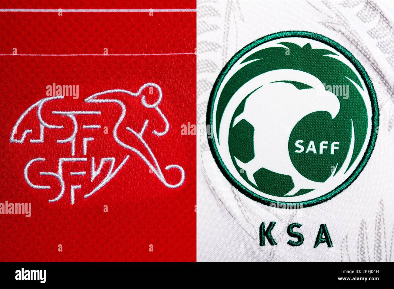 Close up of National Football team crest on home kit. FIFA World Cup ...