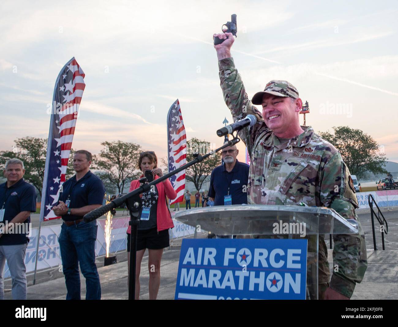 Col. Christopher Meeker, 88th Air Base Wing and installation commander, firers the starting ...