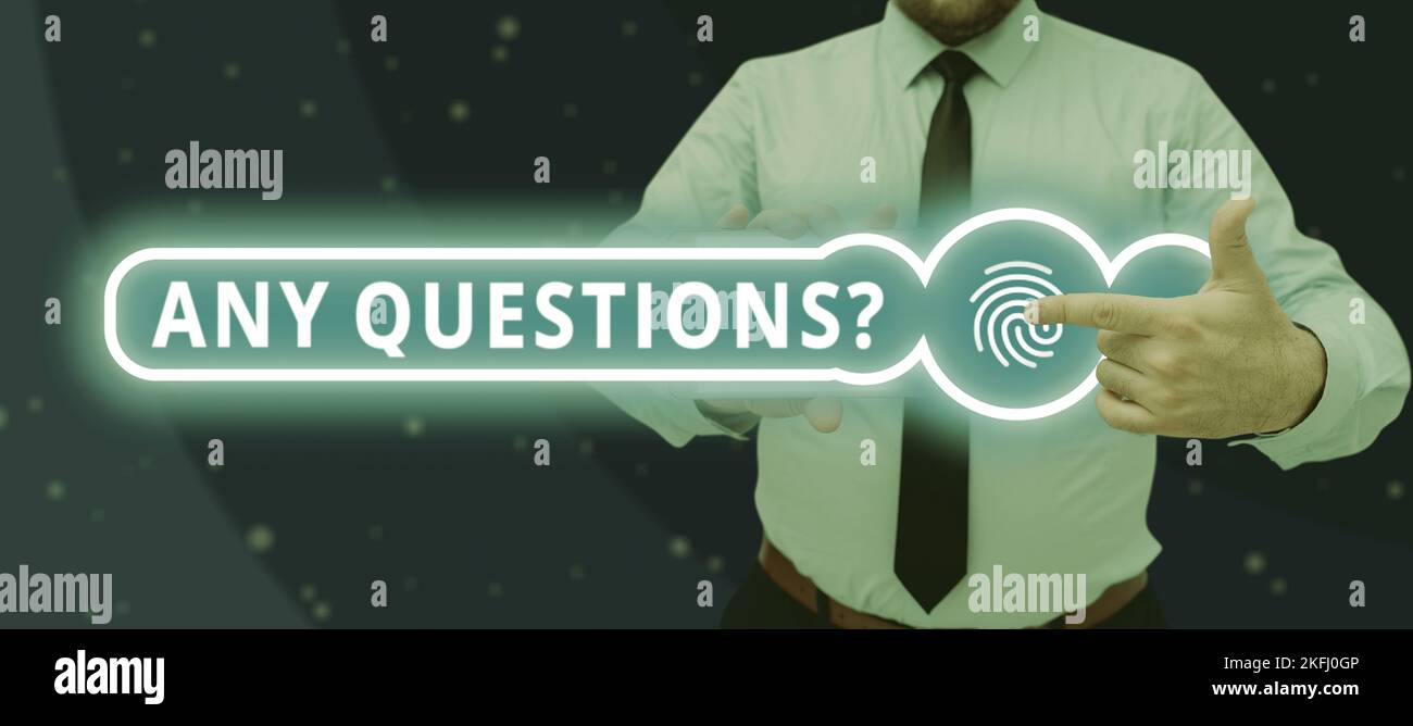 Text caption presenting Any Questions Question, Business idea Allowing ...