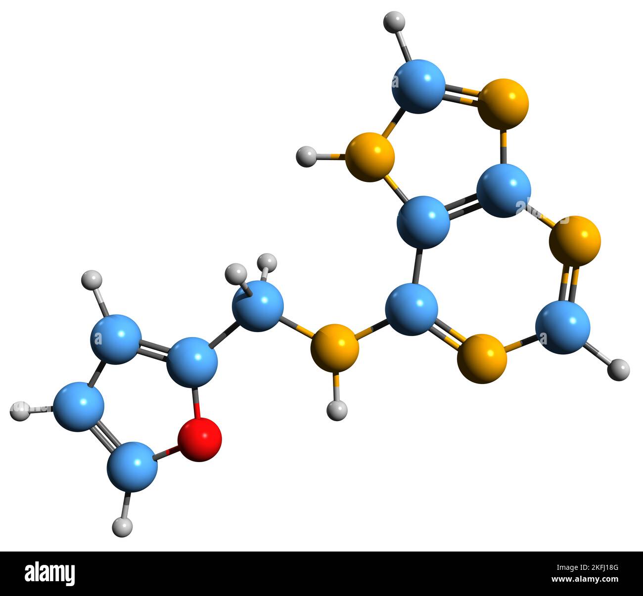 3D image of Kinetin skeletal formula - molecular chemical structure of ...