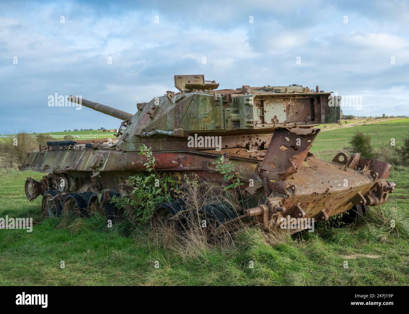 an abandoned rusting British FV4201 Chieftain main battle tank wreck in ...