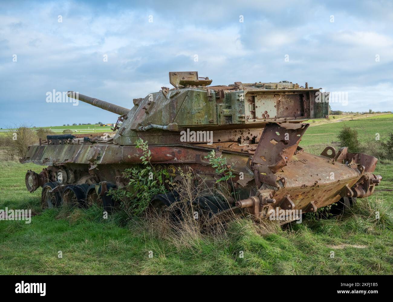 an abandoned rusting British FV4201 Chieftain main battle tank wreck in ...