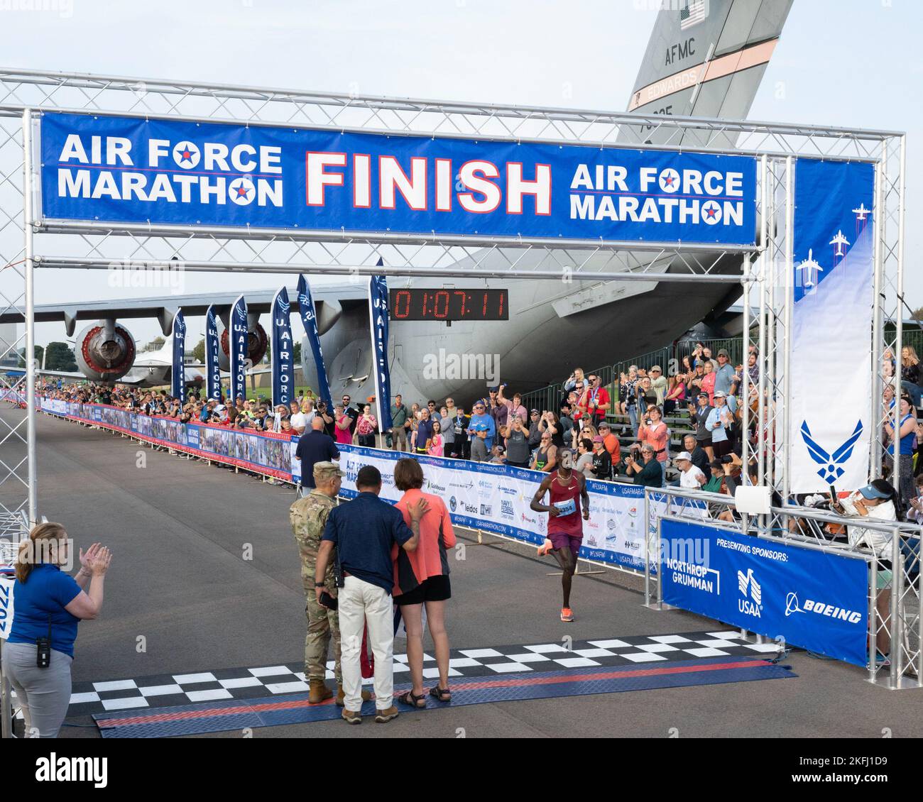 Runners participate in the 2022 Air Force Marathon at Wright-Patterson Air Force Base, Ohio ...