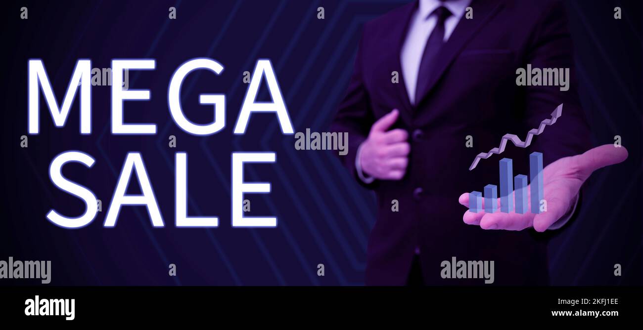 Hand writing sign Mega Sale, Business overview The day full of special ...