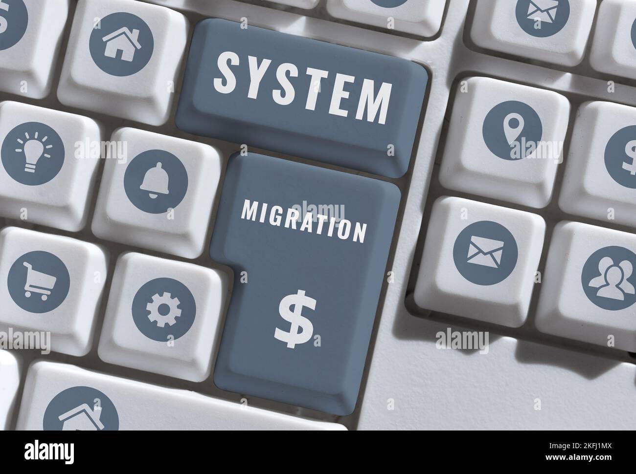 Hand writing sign System Migration, Business showcase moving from the ...