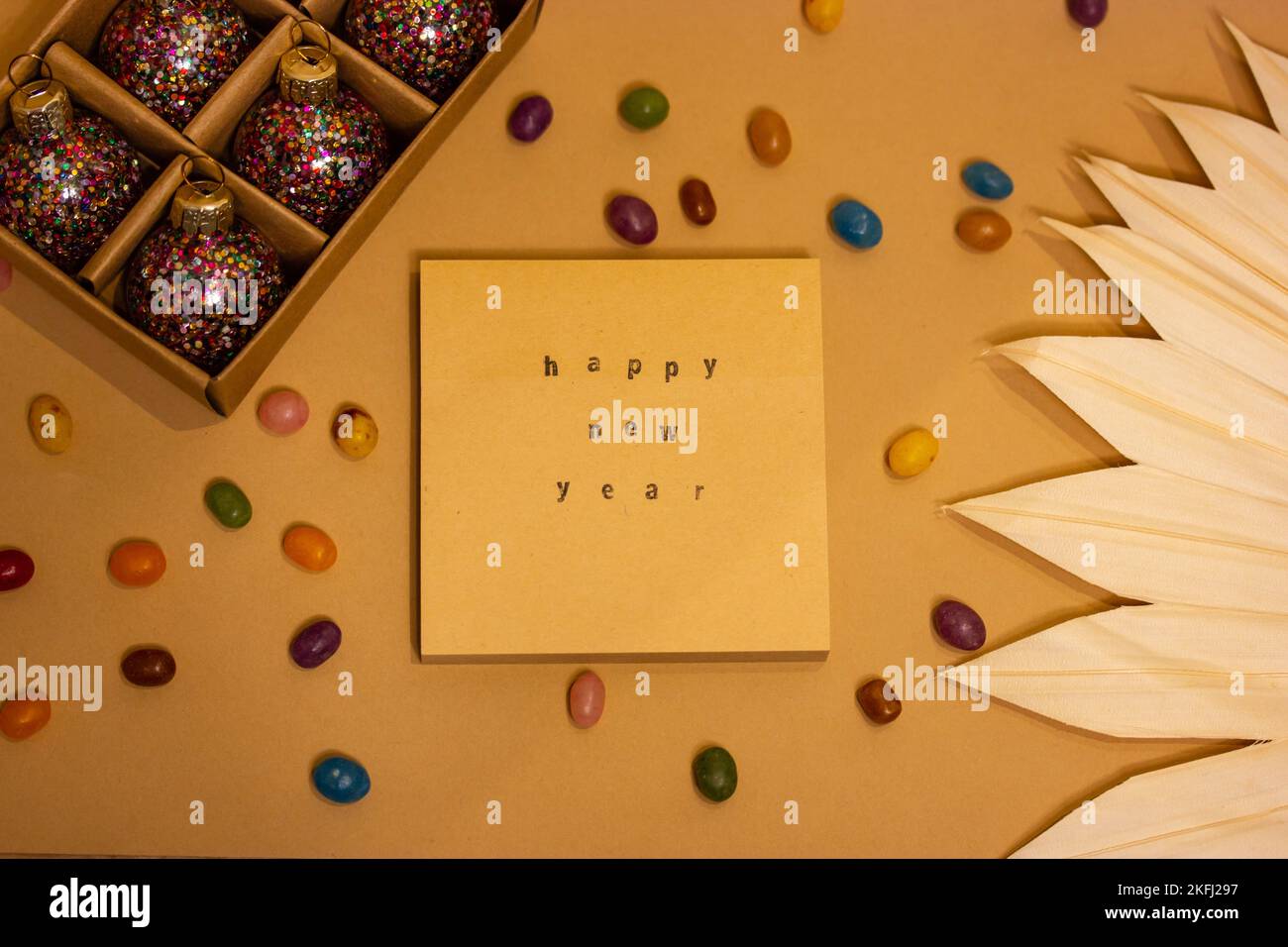 Stylish vintage retro layout mockup greeting card, Happy New Year text ...