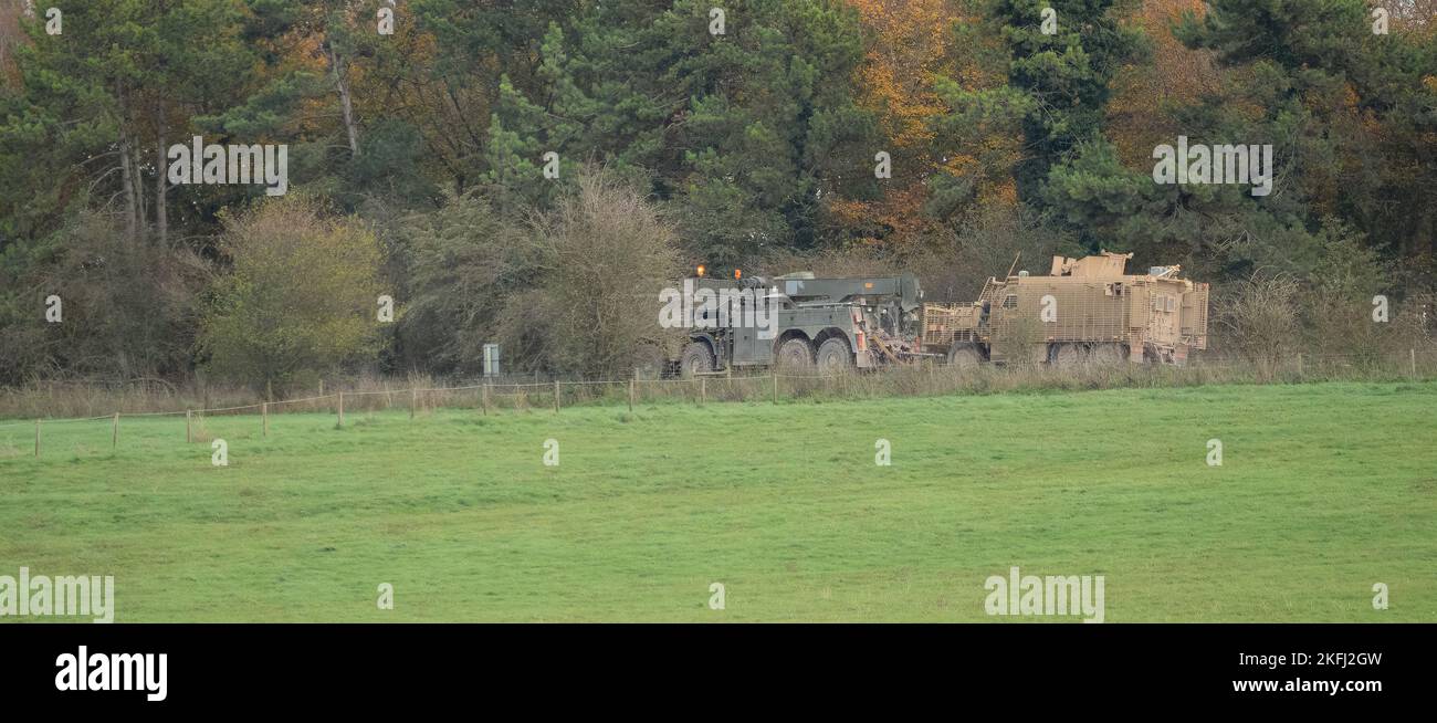 convoy of British army Heavy Utility Trucks returning to a base Stock ...
