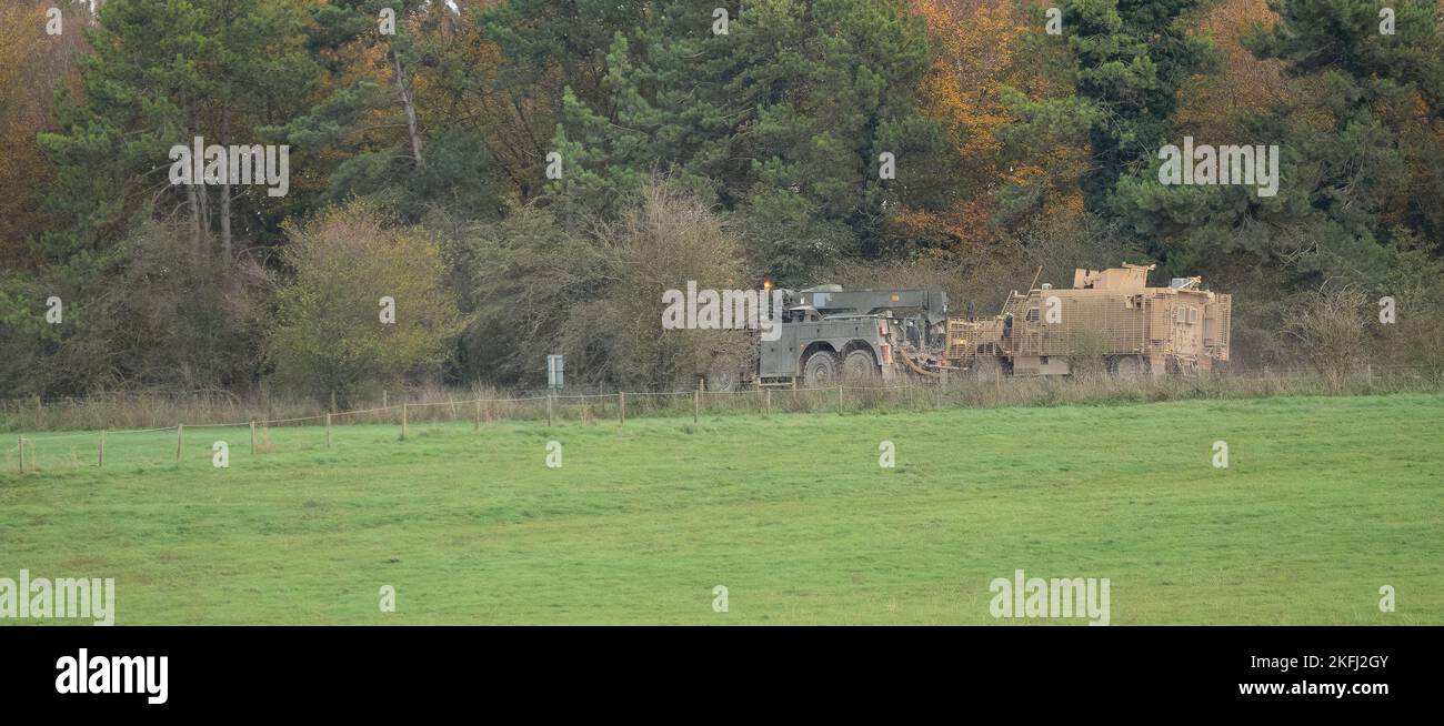 convoy of British army Heavy Utility Trucks returning to a base Stock ...
