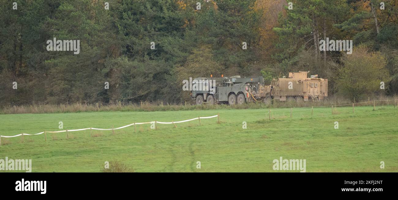 British army MAN SVR (Support Vehicle Recovery) 8x8 truck towing a ...