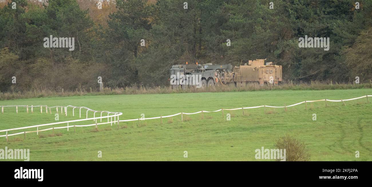 British army MAN SVR (Support Vehicle Recovery) 8x8 truck towing a ...