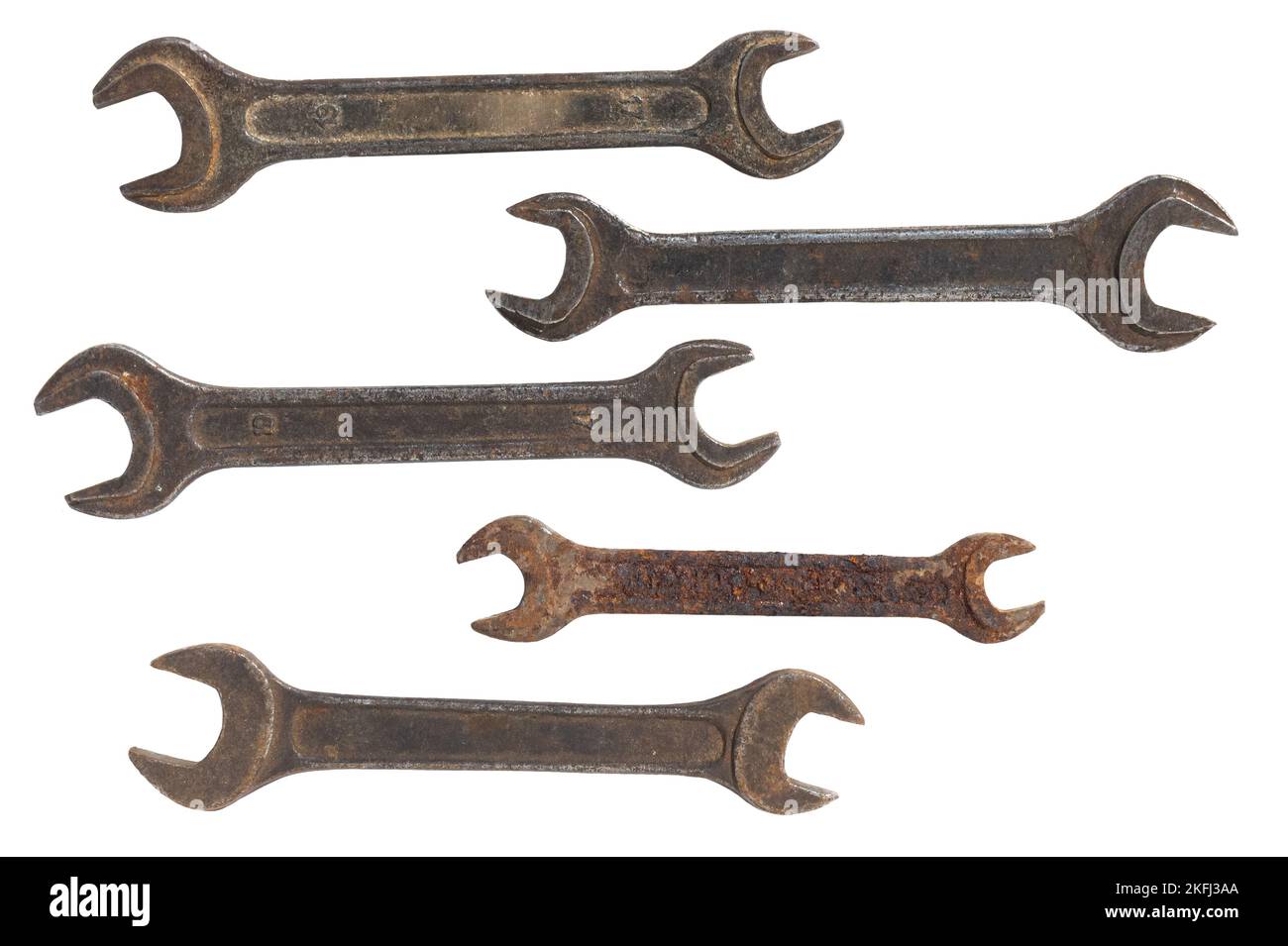 Old rusty wrenches, set spanners isolated on white background Stock ...