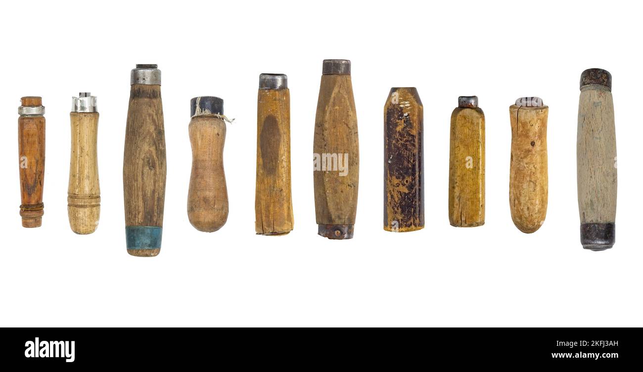 Set of wooden handle for hand tools. isolated on white background Stock ...