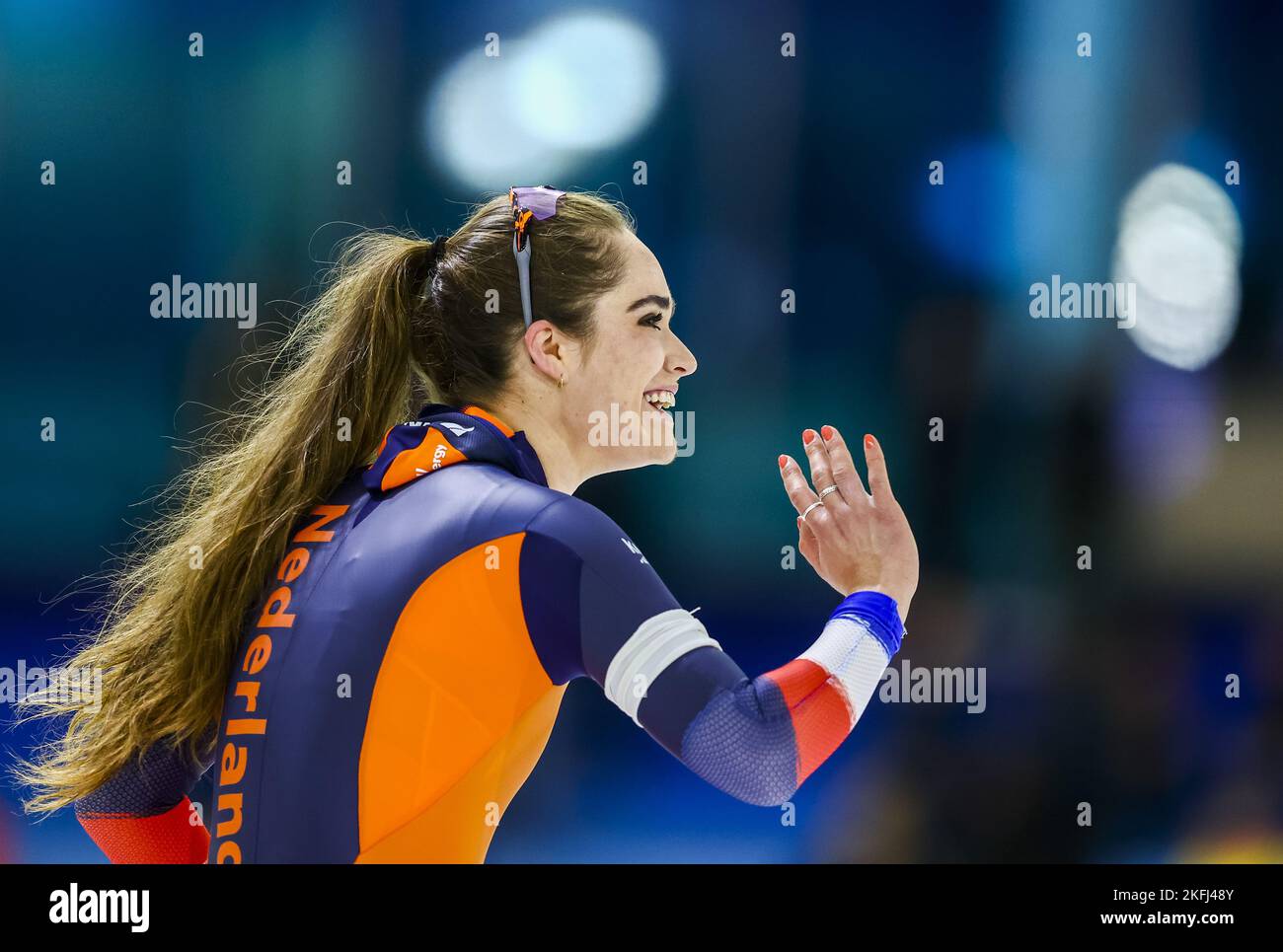 HERENVEEN - Isabel Grevelt (NED) reacts after the 1,000 meters ladies ...