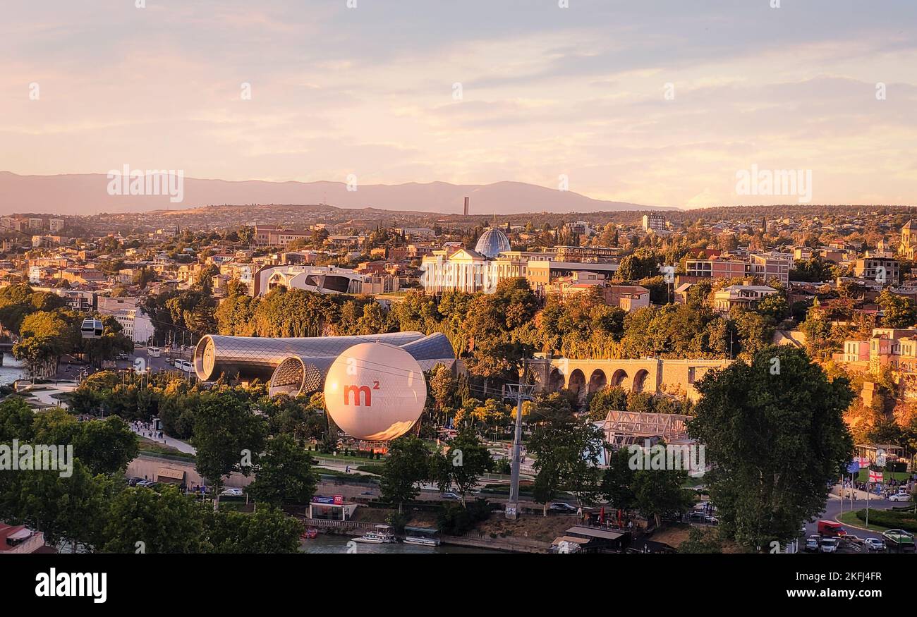 Tbilisi, Georgia - 07 23 2022: Summer sunset aerial view of the city of ...