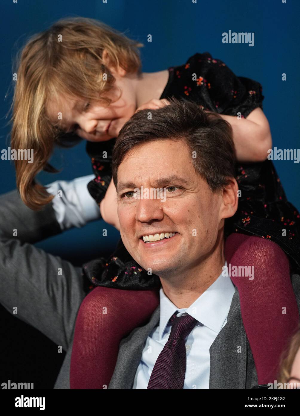 B.C. Premier David Eby holds his daughter Iva, 3, on his shoulders ...