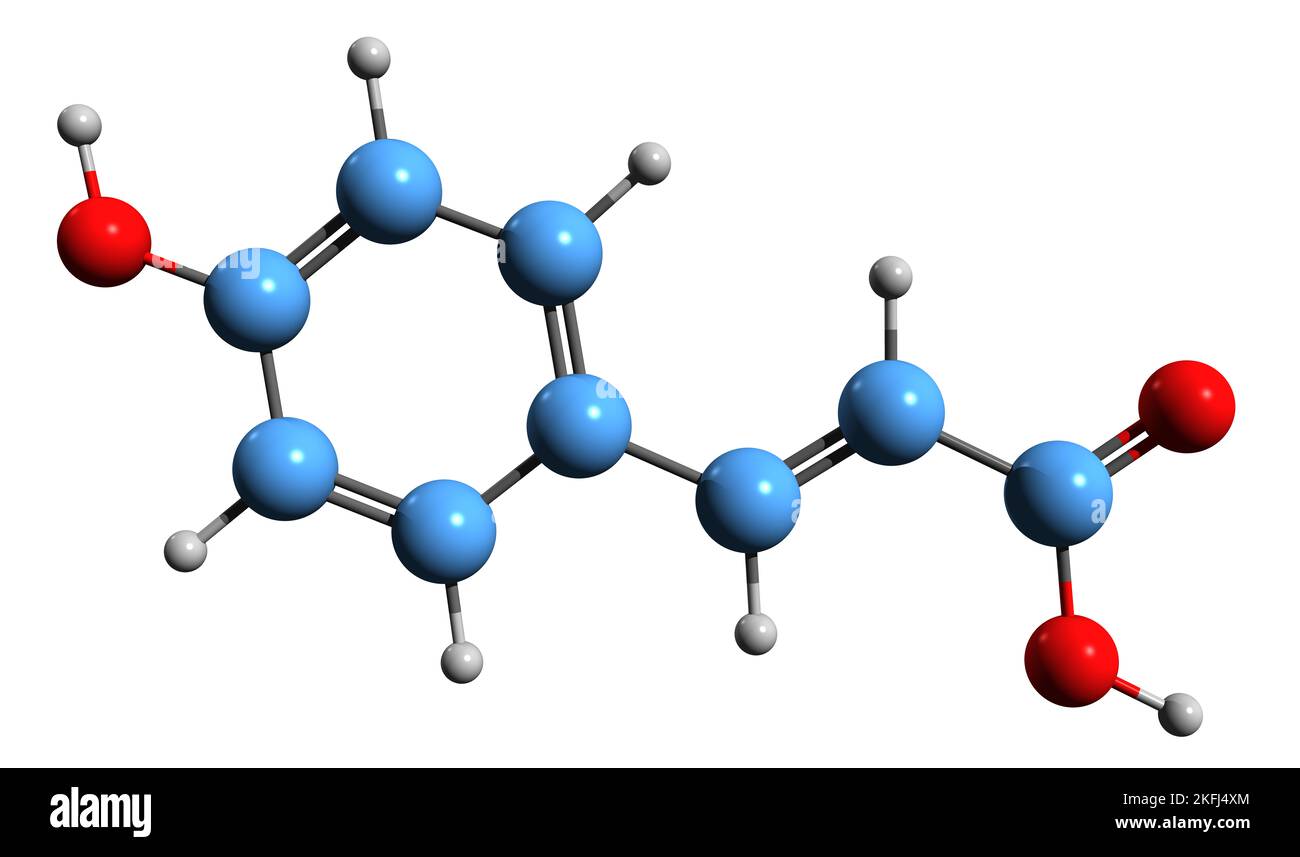 3D image of p-Coumaric acid skeletal formula - molecular chemical ...