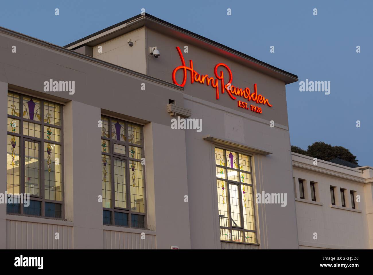 Harry Ramsden's famous Fish and Chips restaurant. Sign and facade at ...