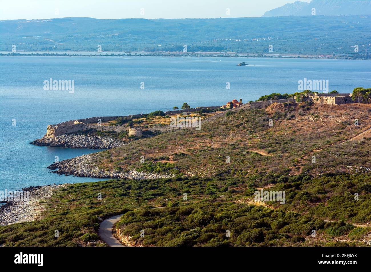 Remote view of the medieval castle of Pylos in the heart of Messinia ...