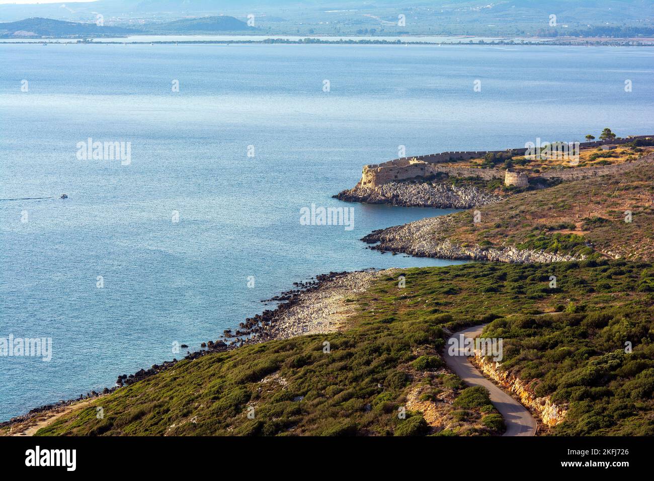 Remote view of the medieval castle of Pylos in the heart of Messinia ...