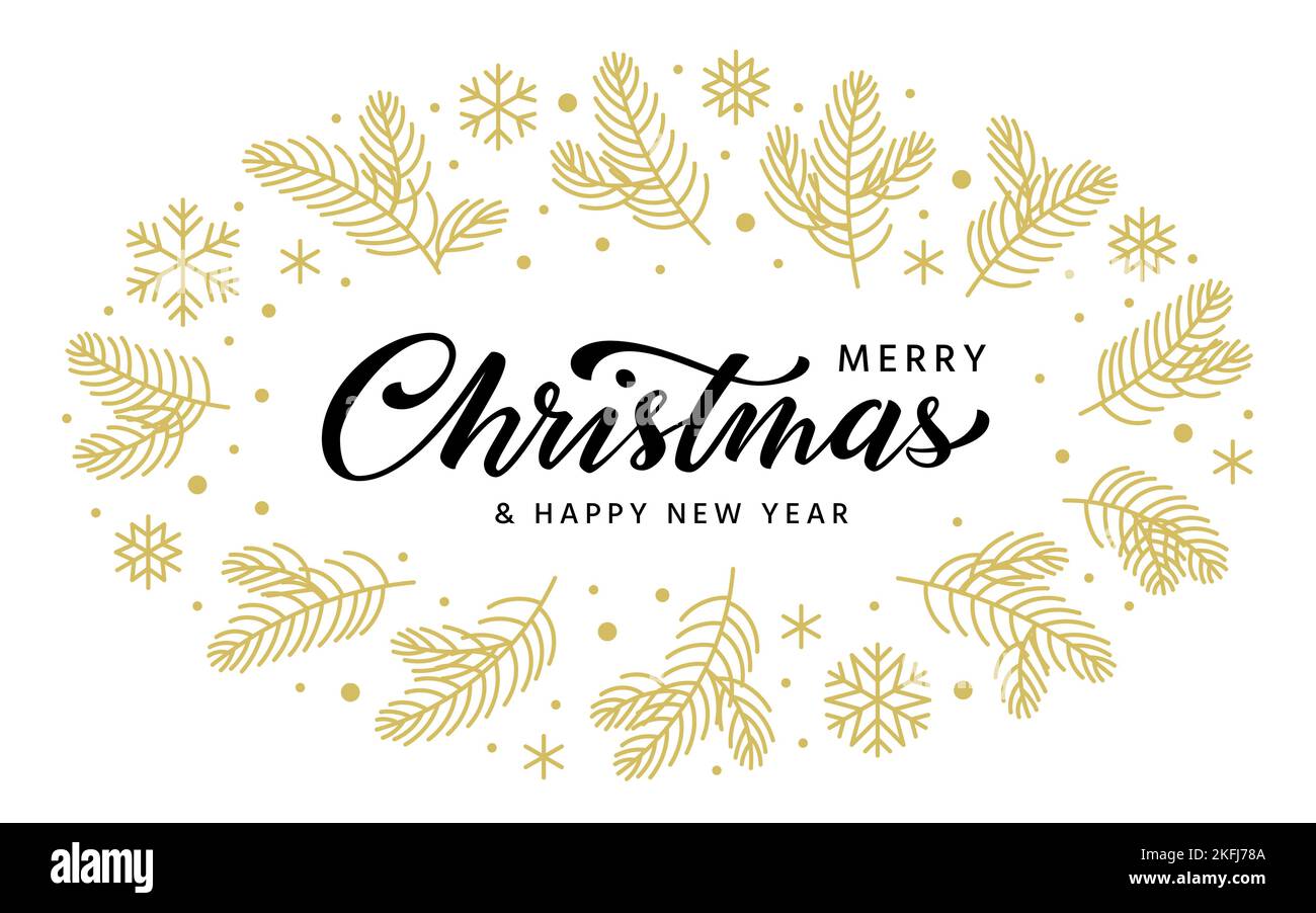 Merry Christmas and Happy New Year hand drawn brush lettering. Xmas ...
