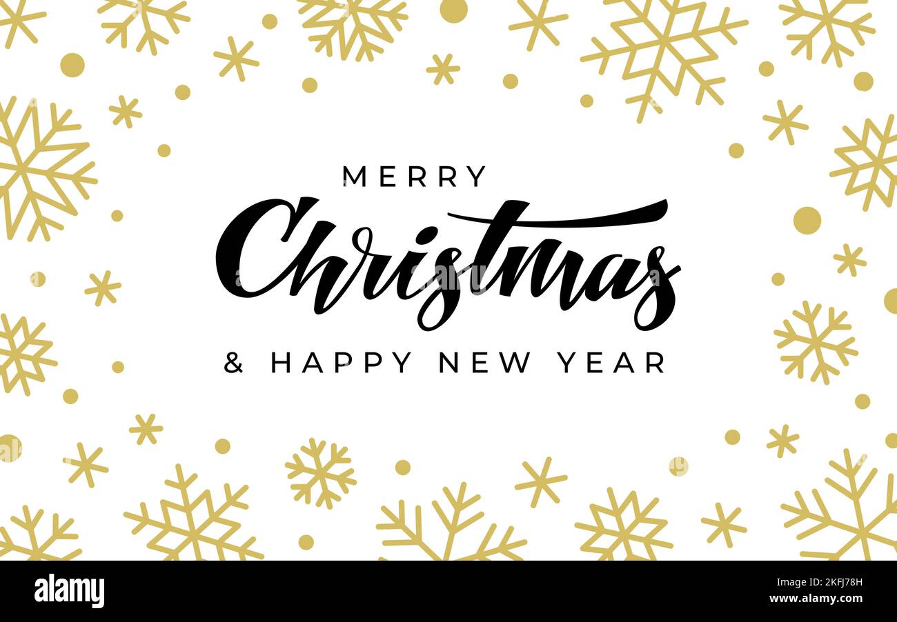 Merry Christmas and Happy New Year hand drawn brush lettering. Winter ...