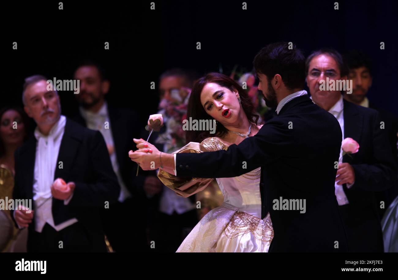 Amman, Jordan. 18th Nov, 2022. Soprano Zeina Barhoum (C) performs in ...