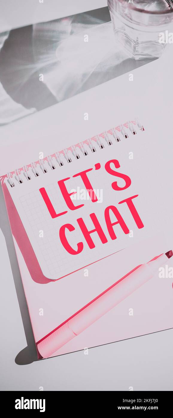 Writing displaying text LET'S CHAT. Business concept inviting the ...