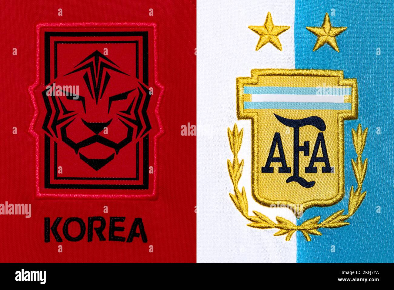 Close up of National Football team crest on home kit. FIFA World Cup ...