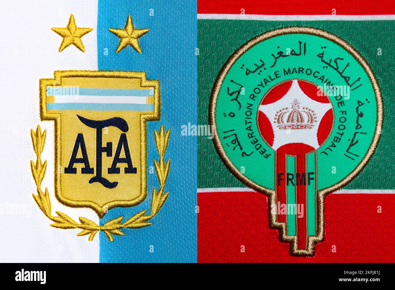 Close up of National Football team crest on home kit. FIFA World Cup ...