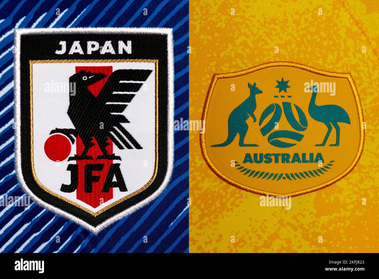 Close up of National Football team crest on home kit. FIFA World Cup ...