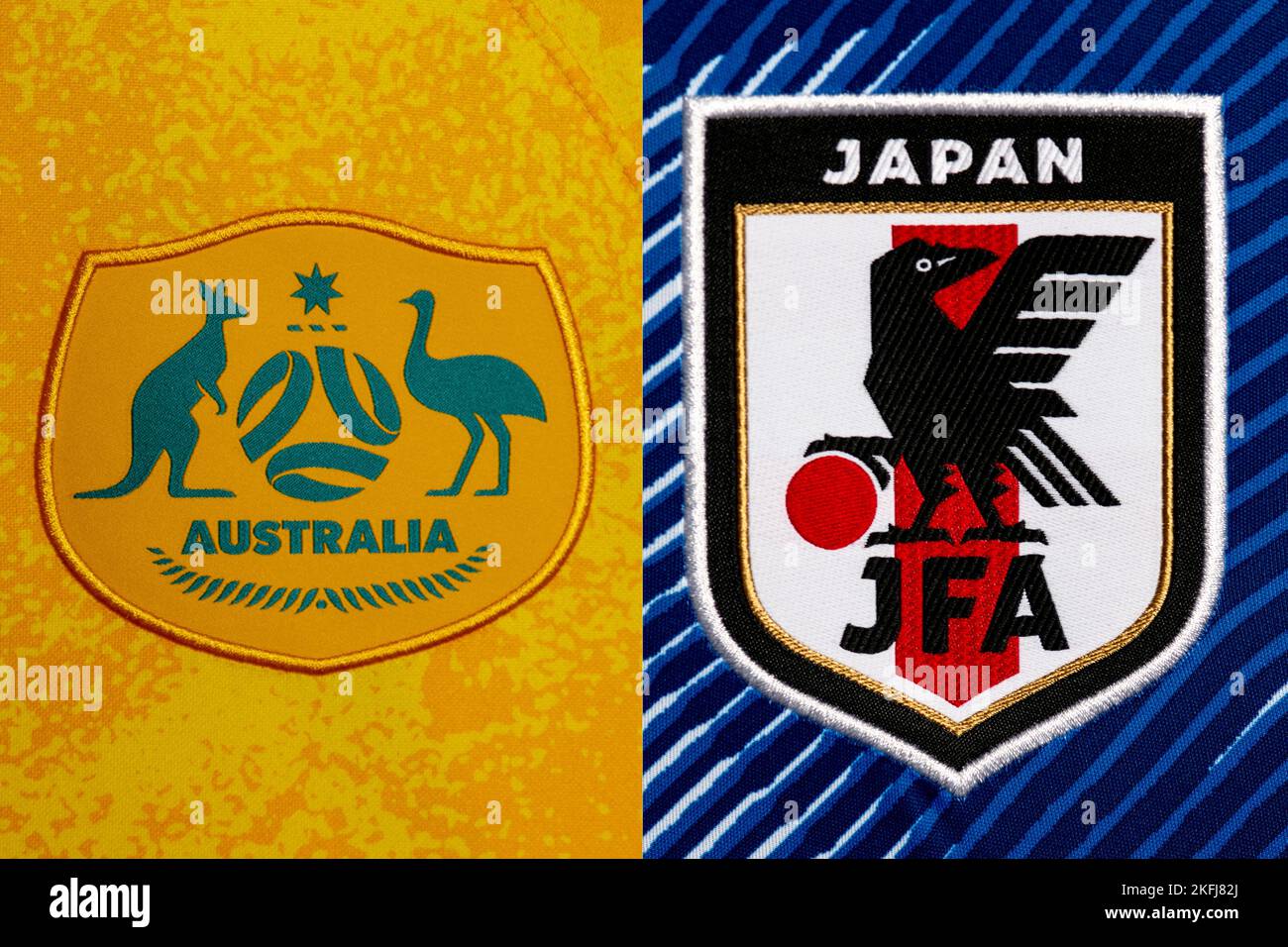 Close up of National Football team crest on home kit. FIFA World Cup ...