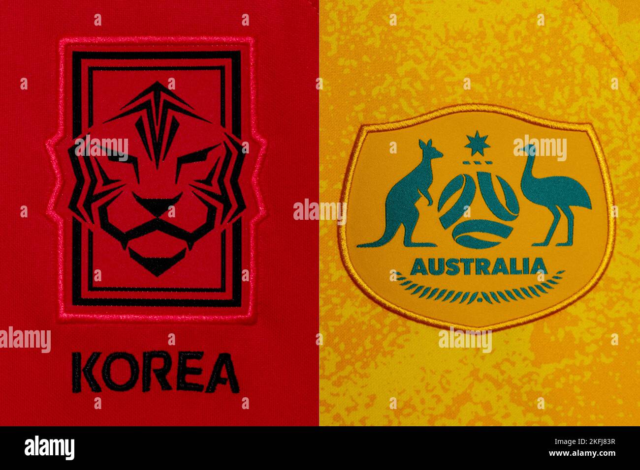 Close up of National Football team crest on home kit. FIFA World Cup ...