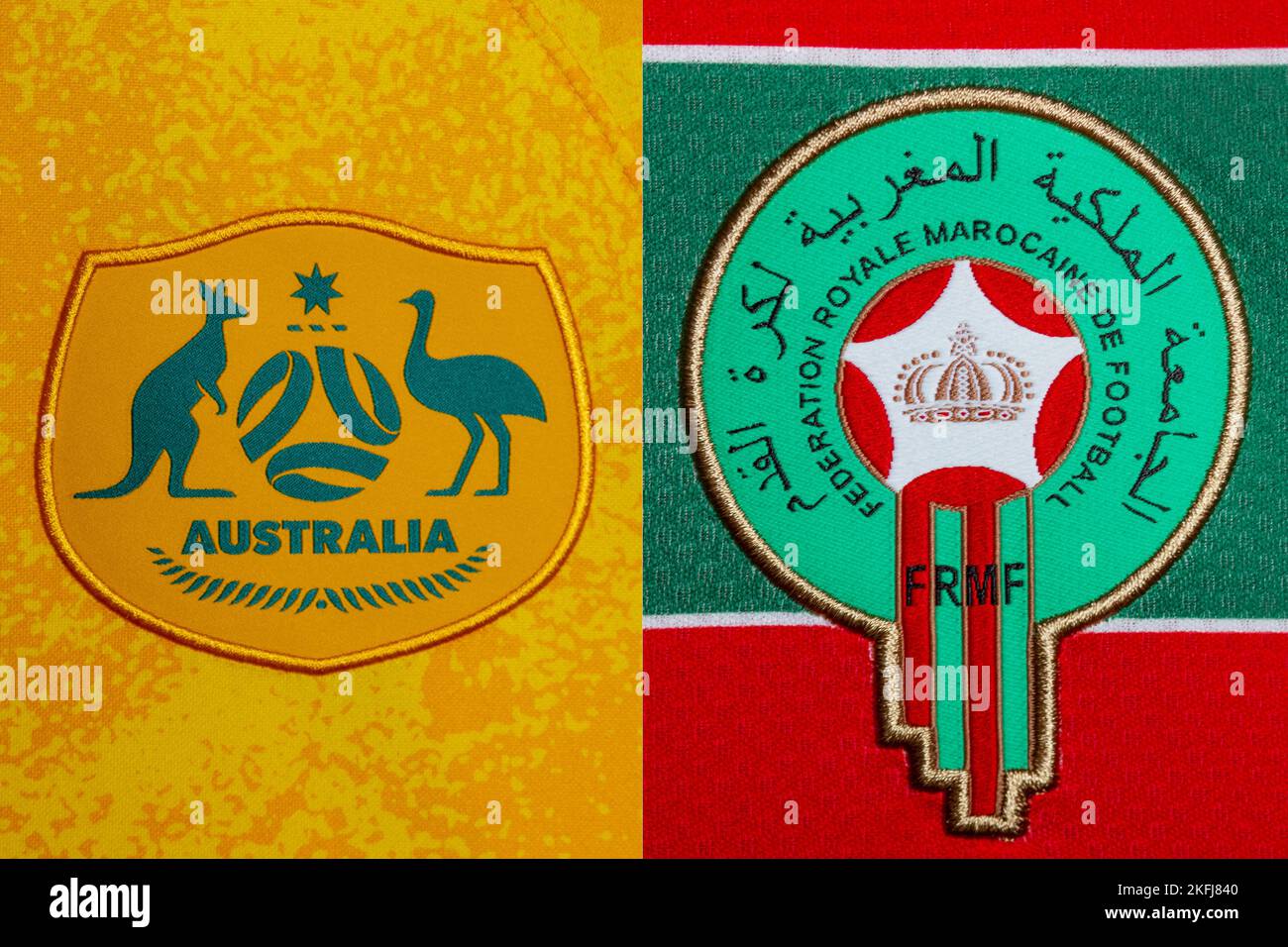 Close up of National Football team crest on home kit. FIFA World Cup ...