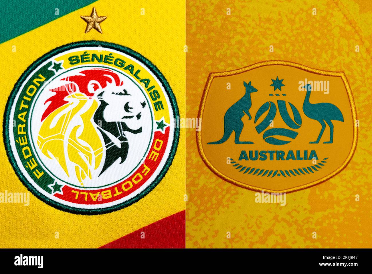 Close up of National Football team crest on home kit. FIFA World Cup ...