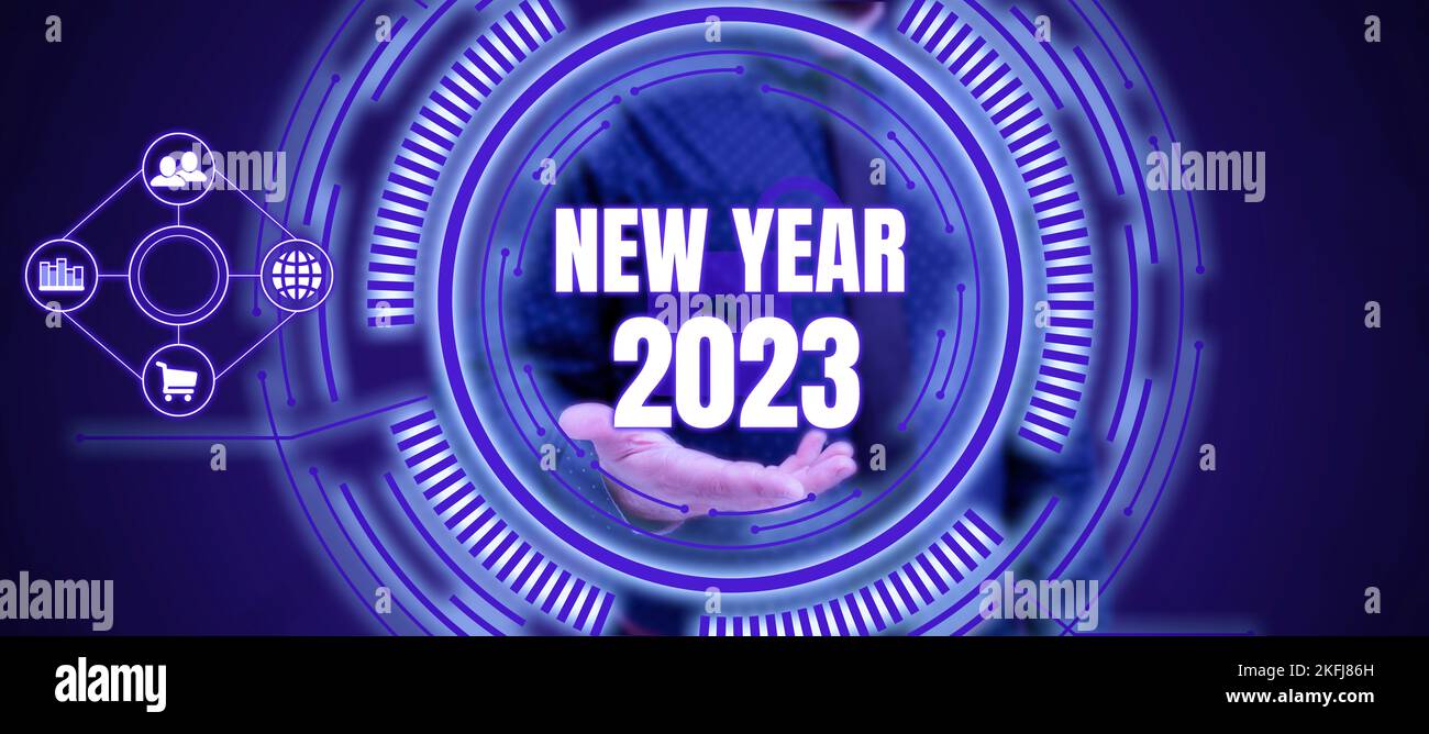 Hand writing sign New Year 2023. Word Written on Greeting Celebrating ...