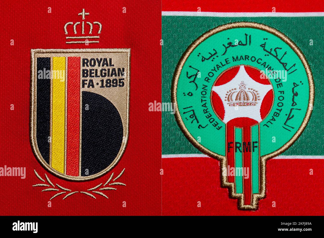 Close up of National Football team crest on home kit. FIFA World Cup ...