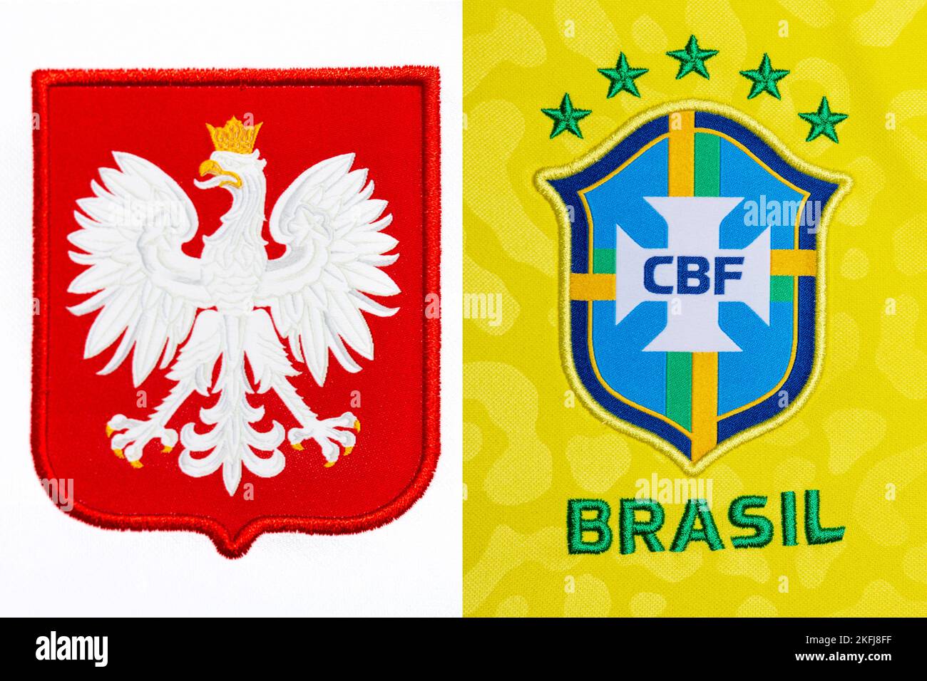 Close up of National Football team crest on home kit. FIFA World Cup ...