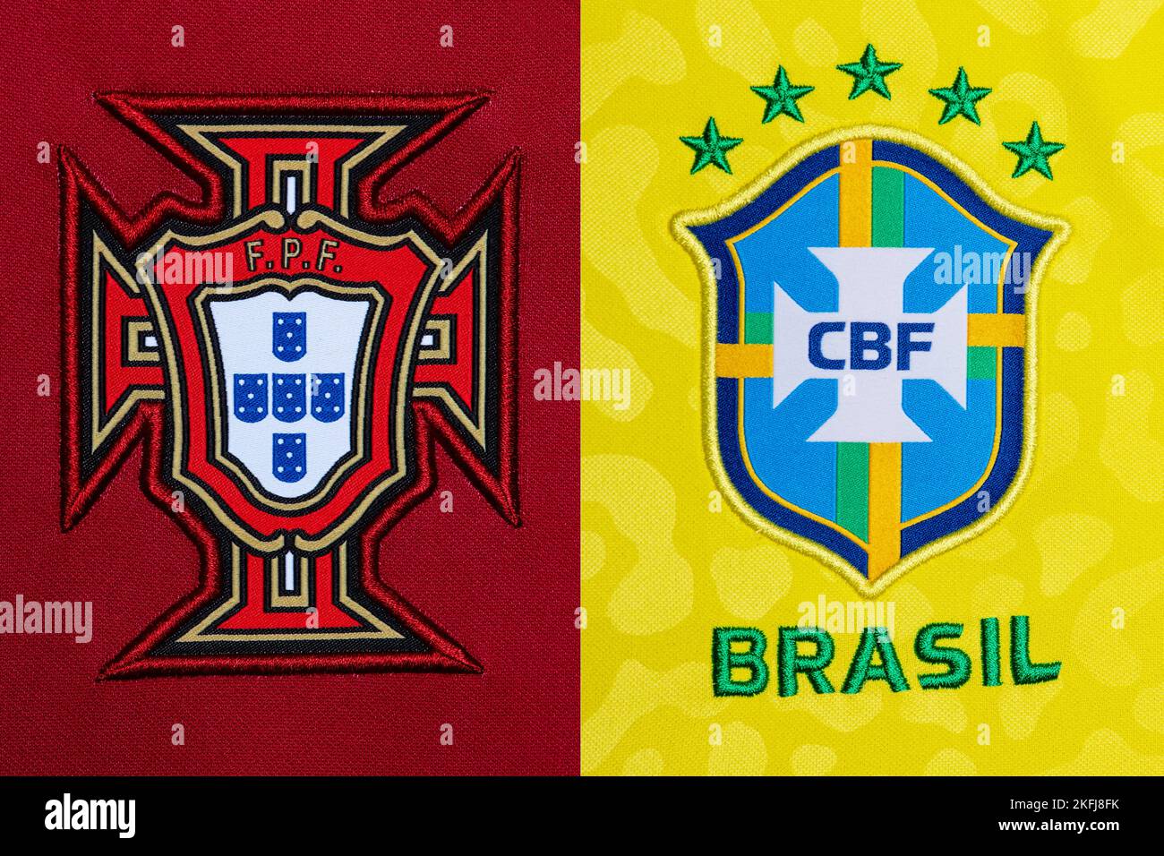 Close up of National Football team crest on home kit. FIFA World Cup ...
