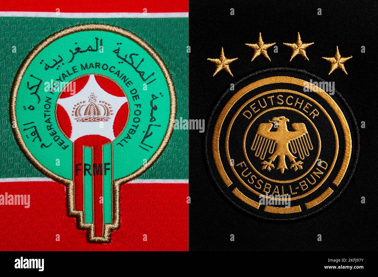 Close up of National Football team crest on home kit. FIFA World Cup ...