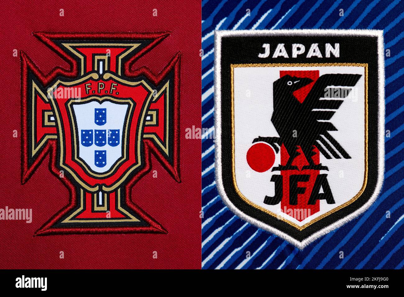Close up of National Football team crest on home kit. FIFA World Cup ...